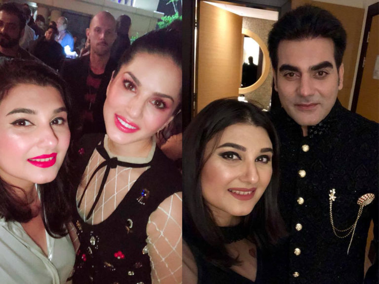 Pakistani actress Javeria Saud poses with Sunny Leone and Arbaaz Khan ...
